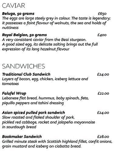Menu at The Rosebery pub & bar, London, 66 Knightsbridge