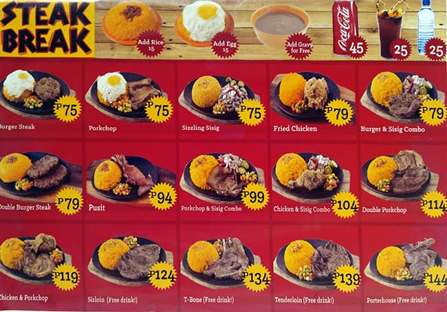 Menu at Steak Break steakhouse, Makati