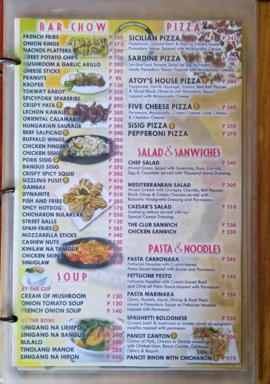 Menu at Atoy's pub & bar, Pasig, B1-B