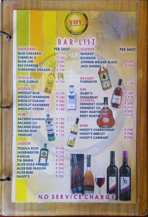 Menu at Atoy's pub & bar, Pasig, B1-B