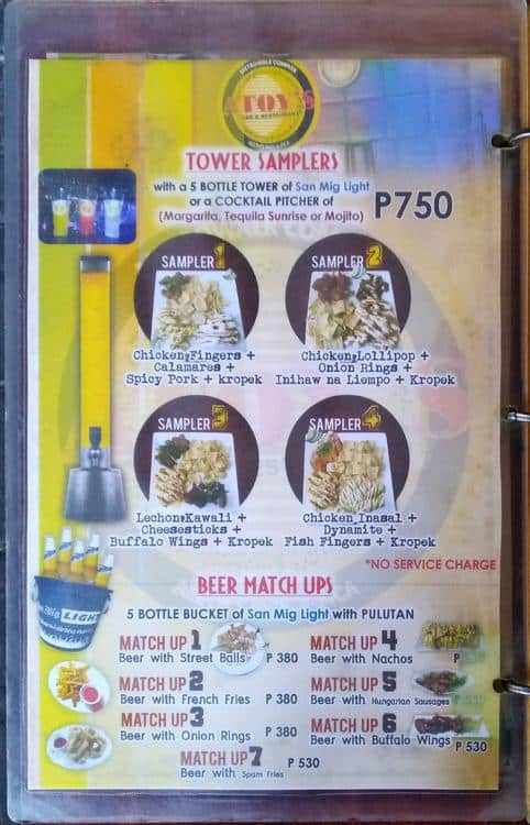 Menu at Atoy's pub & bar, Pasig, B1-B