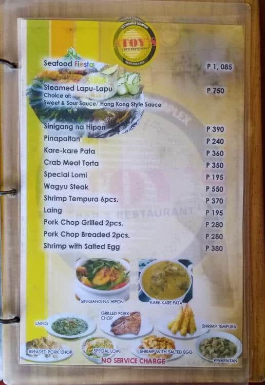 Menu at Atoy's pub & bar, Pasig, B1-B