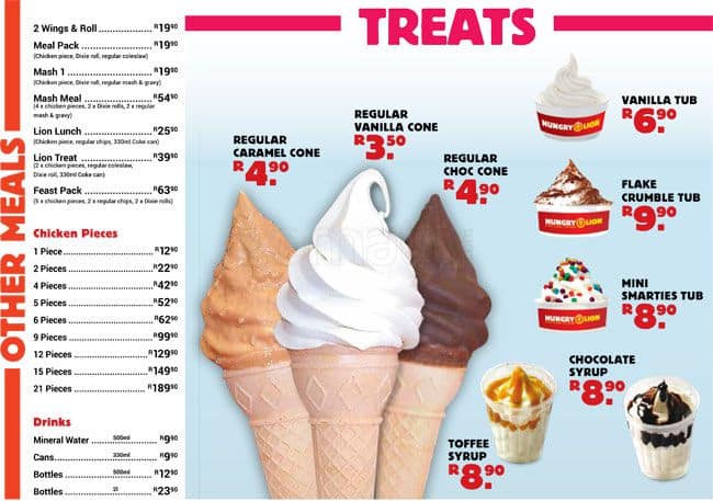 Menu at Hungry Lion, Cape Town, Corner Adderley Street and Castle Street