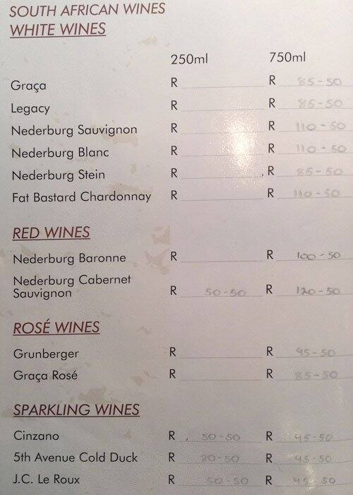 Menu at Manelito Restaurant, Boksburg