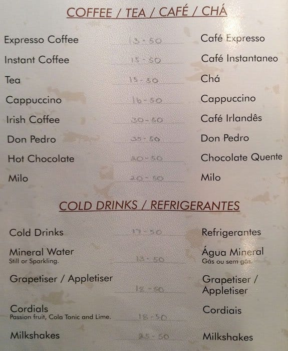 Menu at Manelito Restaurant, Boksburg