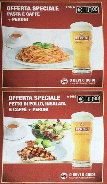 Menu au Caffé Europa pub et bar, Rome, Via Albenga