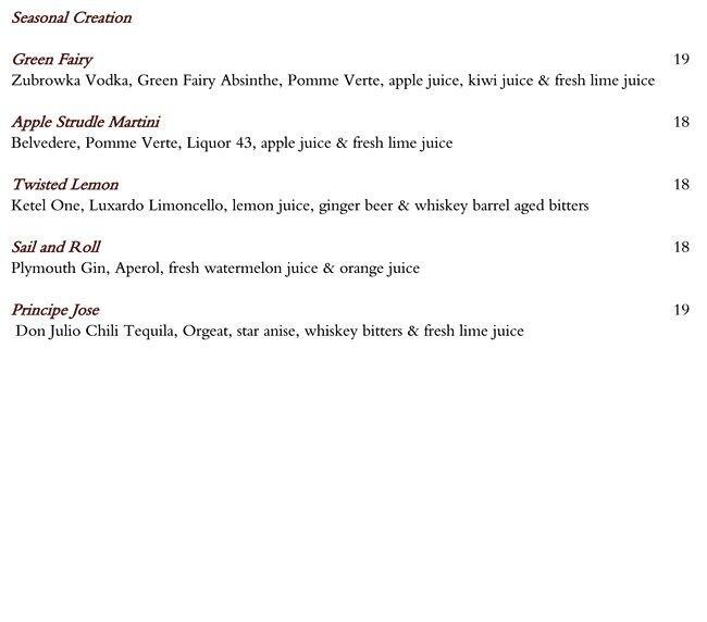 Menu at The Dining Room restaurant, Sydney, Park Hyatt Sydey