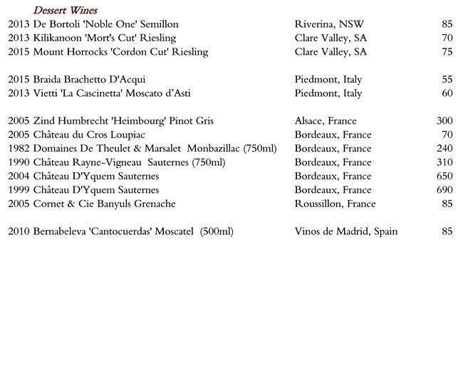 Menu at The Dining Room restaurant, Sydney, Park Hyatt Sydey