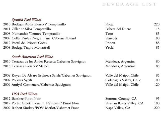 Menu at The Dining Room restaurant, Sydney, Park Hyatt Sydey