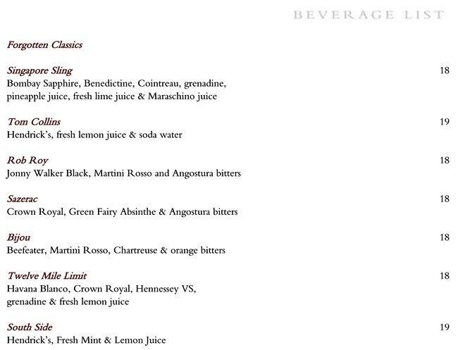 Menu at The Dining Room restaurant, Sydney, Park Hyatt Sydey
