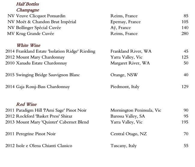 Menu at The Dining Room restaurant, Sydney, Park Hyatt Sydey