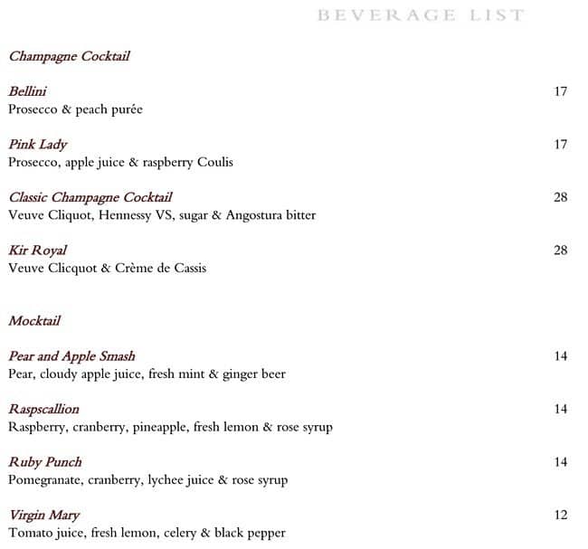 Menu at The Dining Room restaurant, Sydney, Park Hyatt Sydey