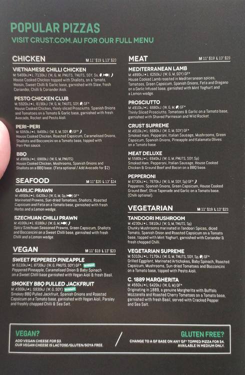 Menu at Crust pizzeria, Eaton