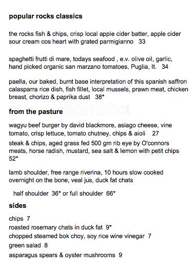 Menu at The Rocks Mornington restaurant, Mornington