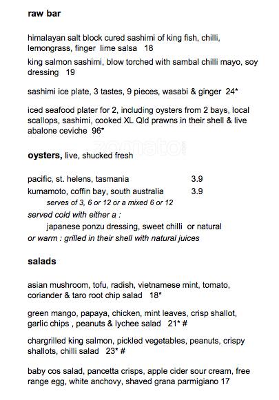 Menu at The Rocks Mornington restaurant, Mornington
