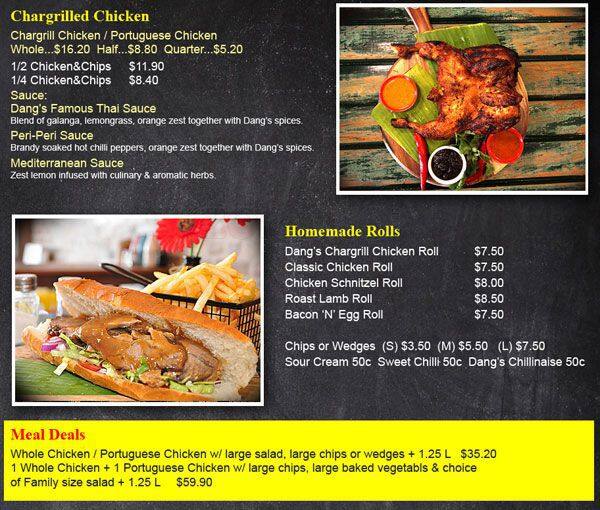 Menu at Dang's Chargrill Chicken fast food, Kingsford