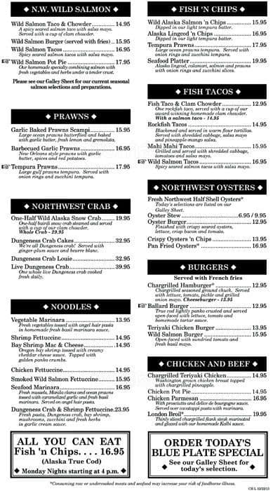 Menu at Little Chinook’s restaurant, Seattle, 18th Ave W