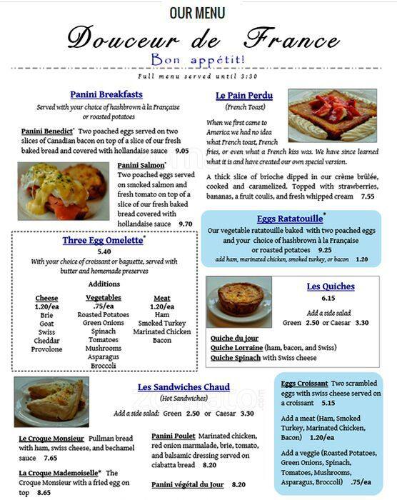 Menu at Douceur De France cafe, Marietta, 277 South Marietta Pkwy SW