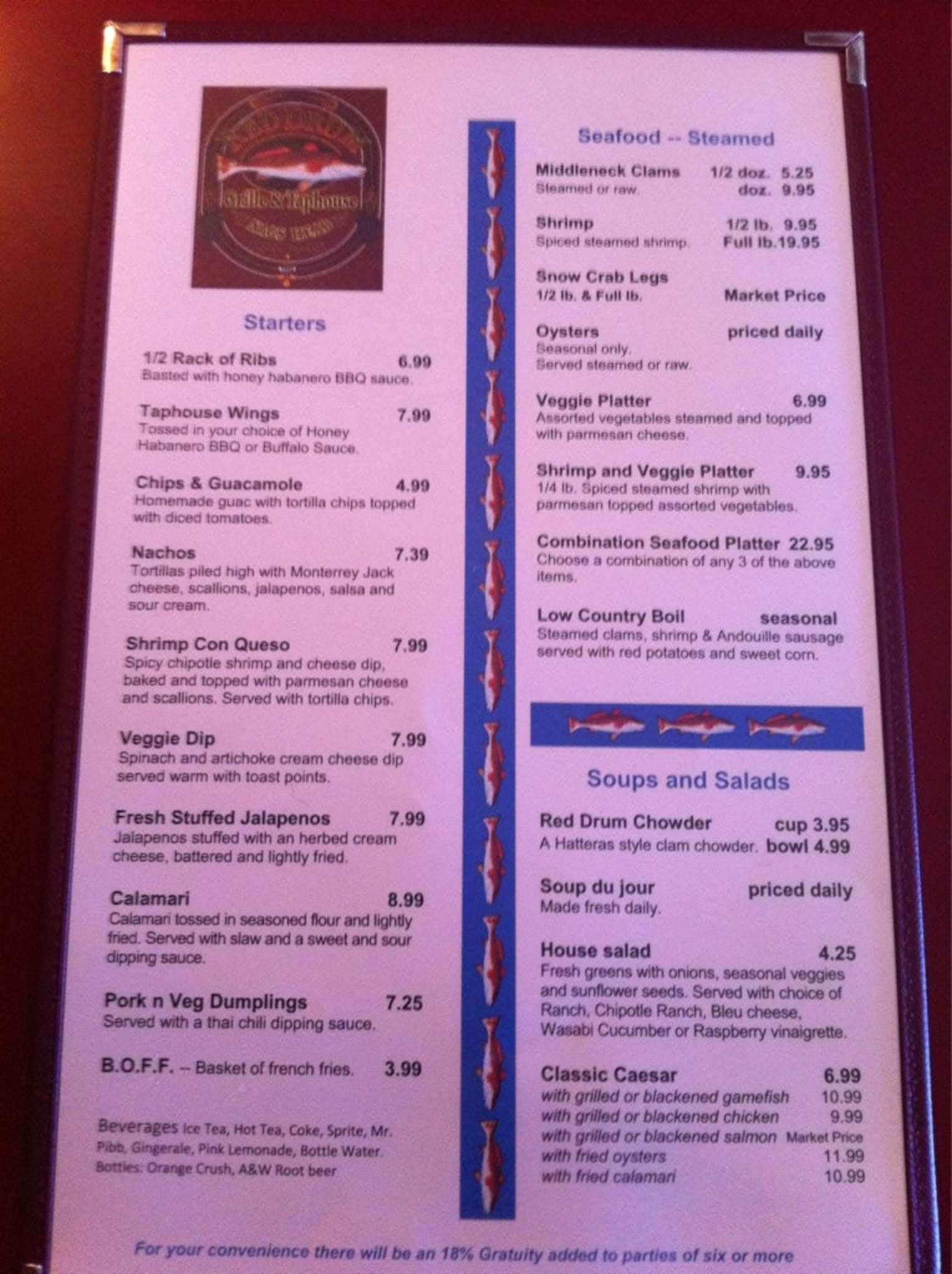 Menu at Red Drum Tap House pub & bar, Nags Head