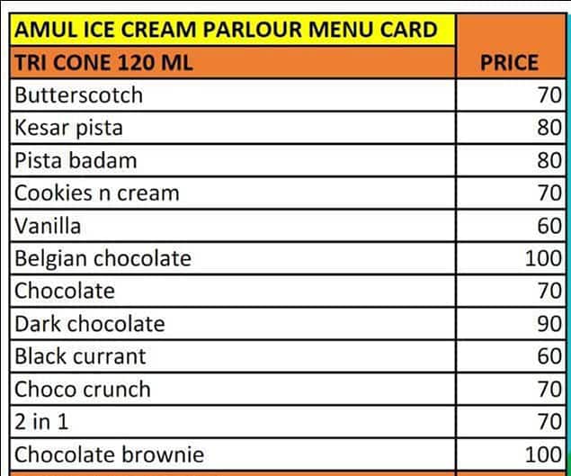 Menu of Amul Icecream Parlour, Dhayari, Pune