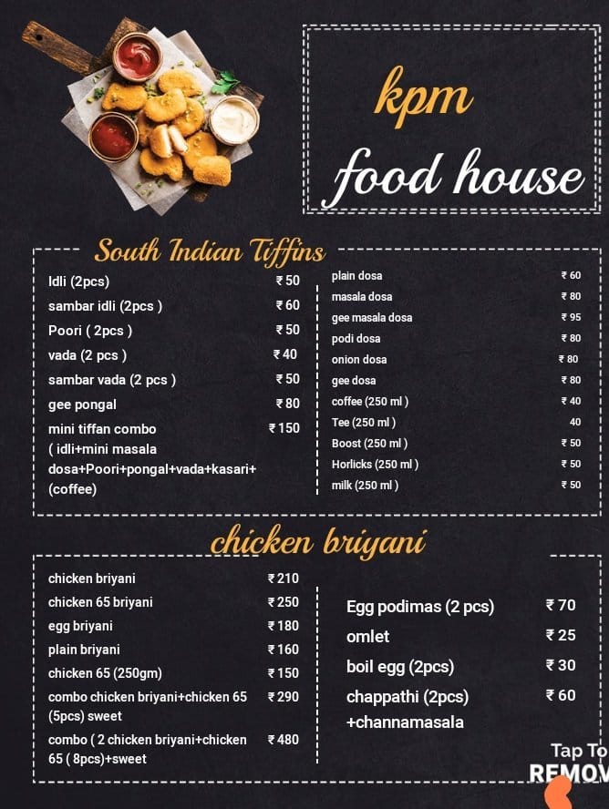 Menu of KPM Food House, Medavakkam, Chennai