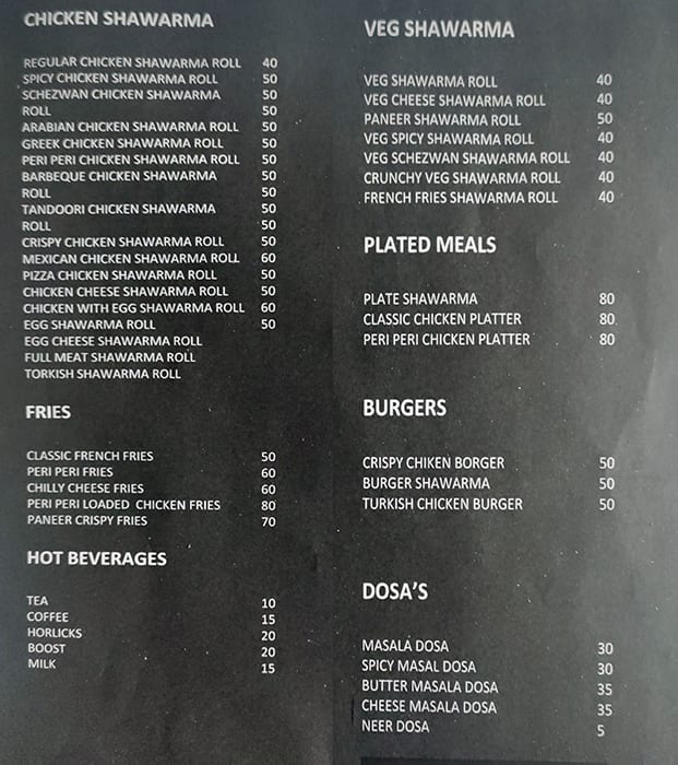 Menu of Cooks Cafe, Pumpwell, Mangalore