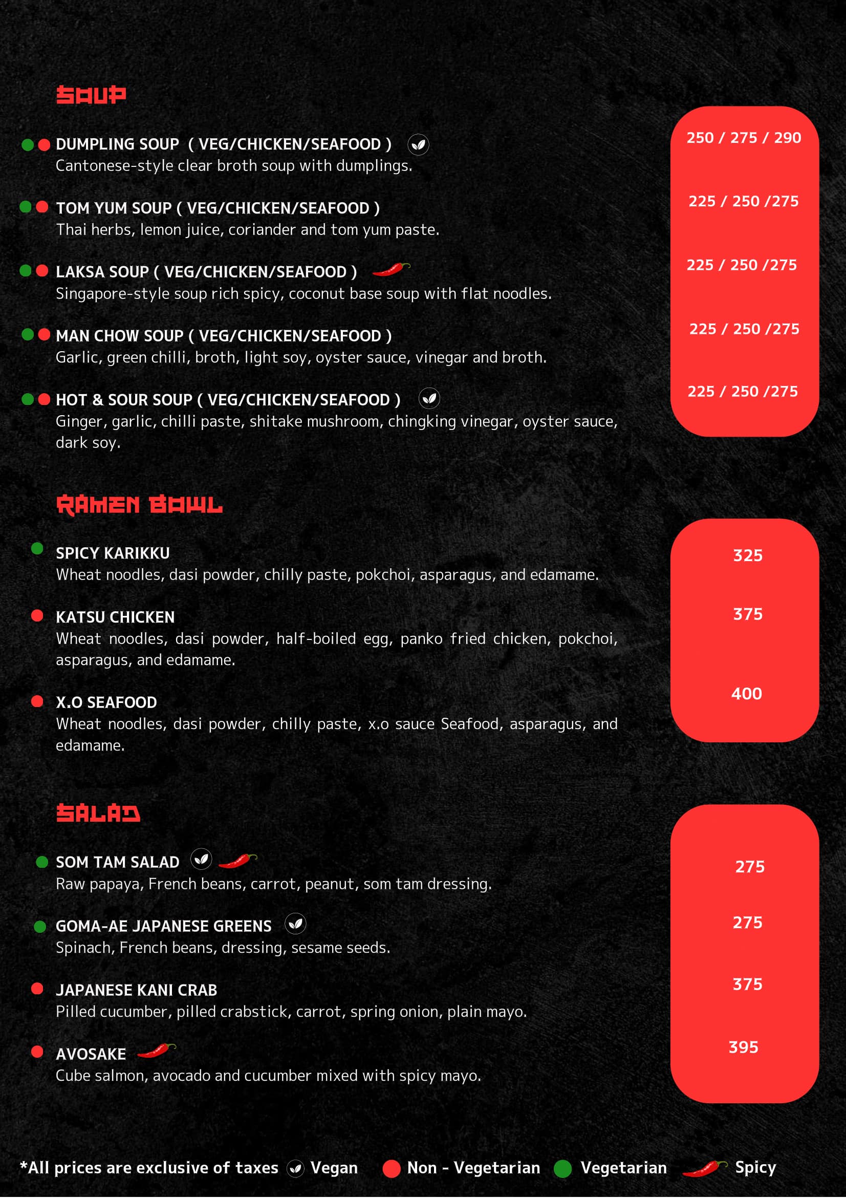 Menu of Enoki, Egmore, Chennai