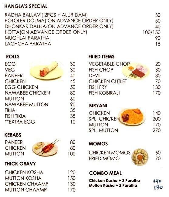 Menu at Hangla's, Kolkata, 290