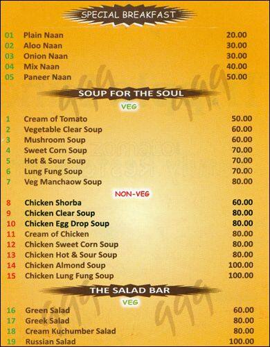 Doon Tripple Nine Menu, Menu for Doon Tripple Nine, Ballupur, Dehradun ...
