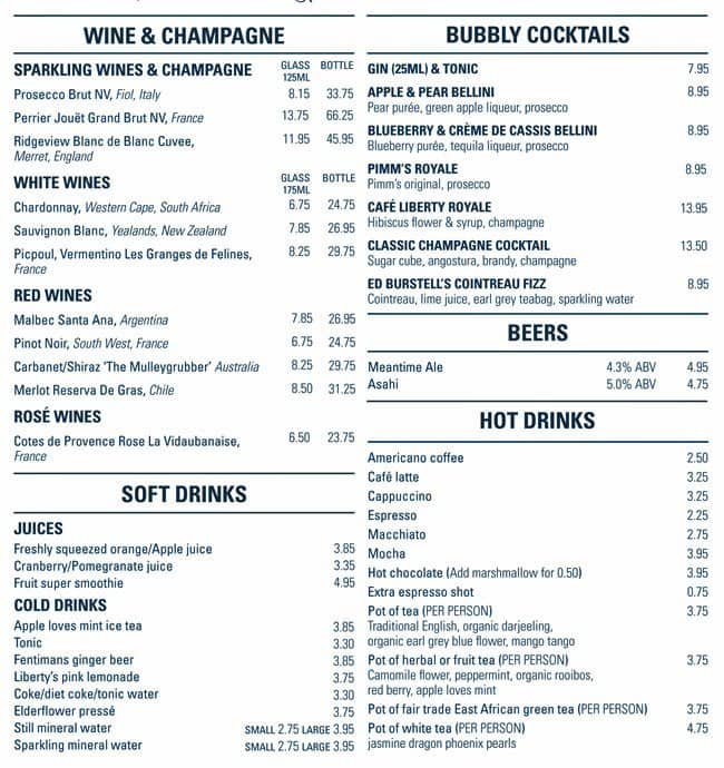 Menu at Liberty London cafe, London