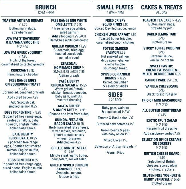 Menu at Liberty London pub & bar, London