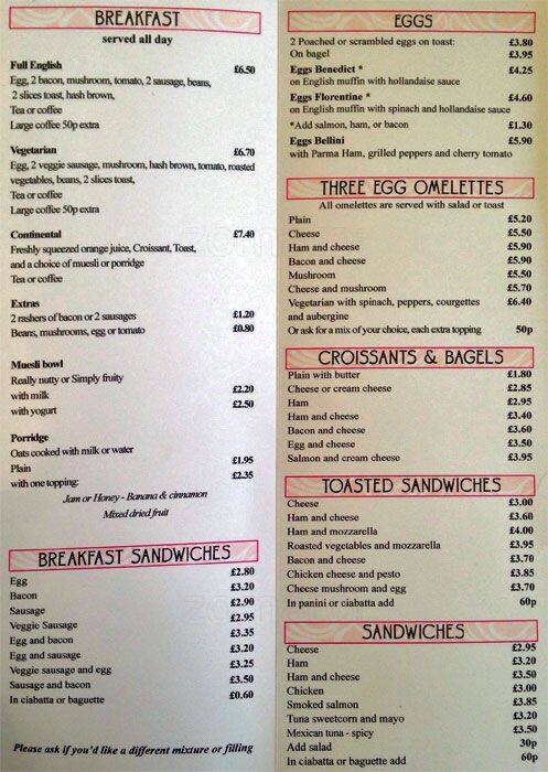 Menu at Cafe Florentine., London, Northfield Ave