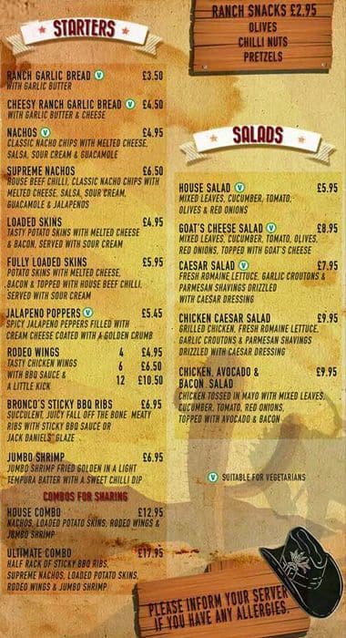 Menu at Bronco's Pizza & Ribshack BBQ, Worcester Park