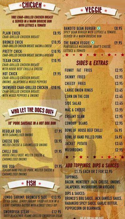Menu at Bronco's Pizza & Ribshack BBQ, Worcester Park