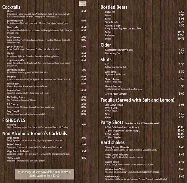 Menu at Bronco's Pizza & Ribshack BBQ, Worcester Park
