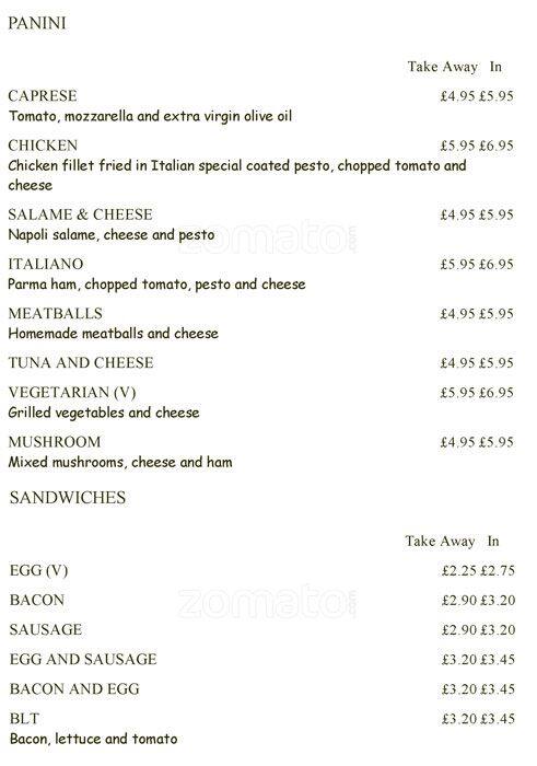 Menu at Trattoria Calabrese cafe, Kingston upon Thames