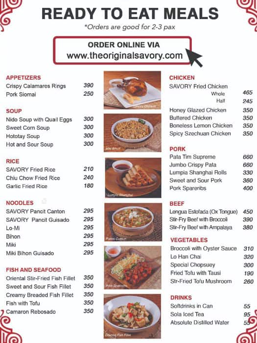 Menu at The Original Savory restaurant, Mandaluyong, Ground Flr