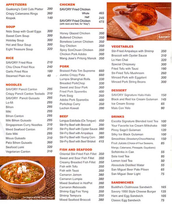Menu at The Original Savory restaurant, Mandaluyong, Ground Flr