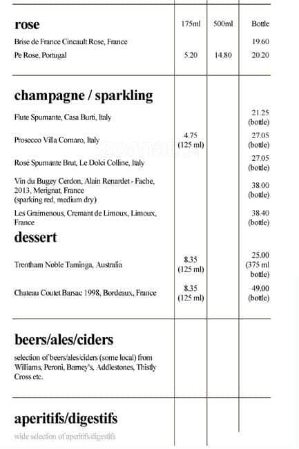 Menu at The Dogs restaurant, Edinburgh