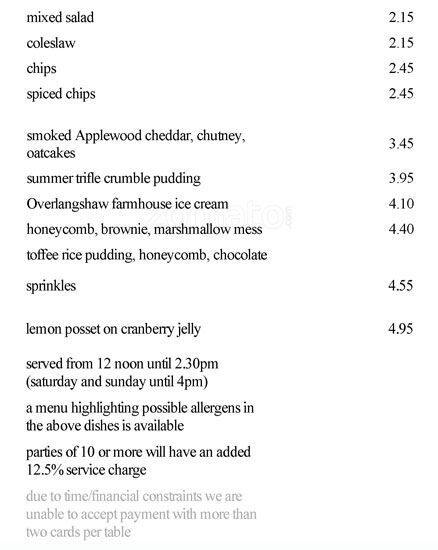 Menu at The Dogs restaurant, Edinburgh