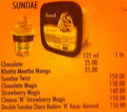 Menu at Amul, Lucknow, 4