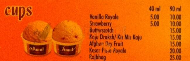 Menu at Amul, Lucknow, 4