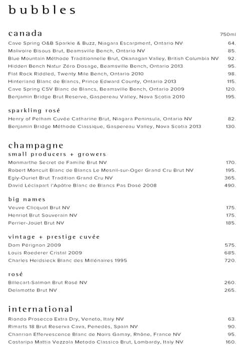 Menu at Canoe restaurant, Toronto