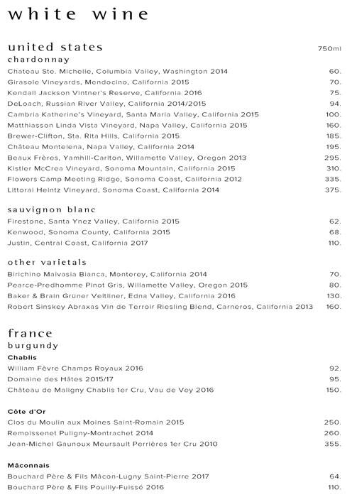 Menu at Canoe restaurant, Toronto