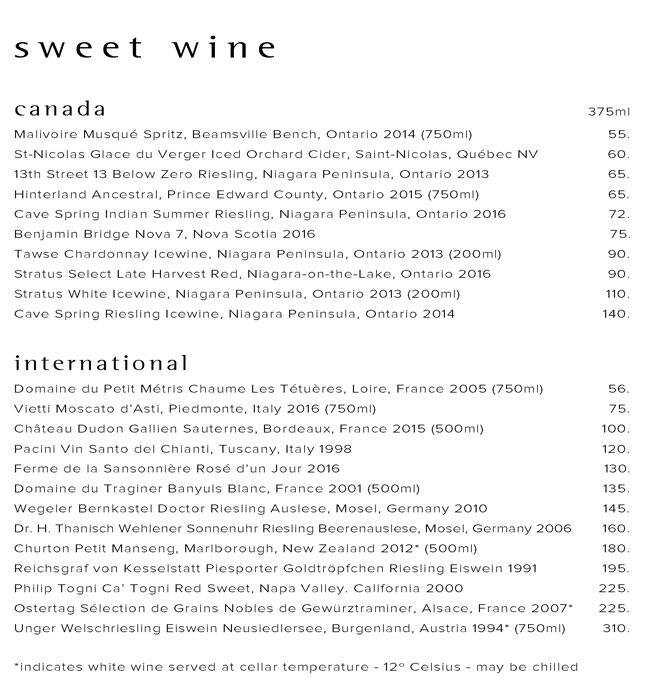 Menu at Canoe restaurant, Toronto