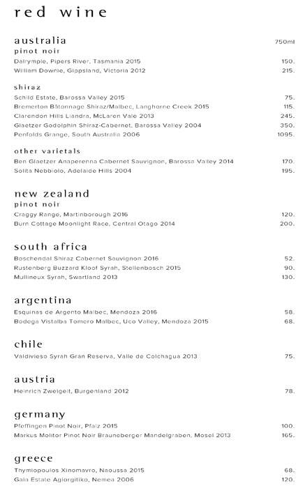 Menu at Canoe restaurant, Toronto