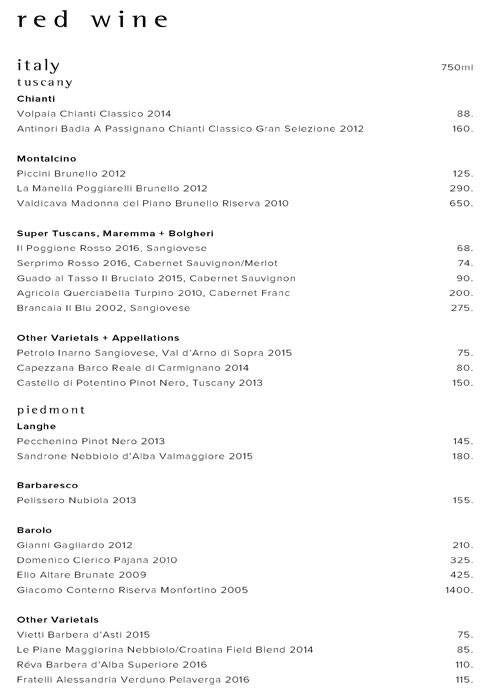 Menu at Canoe restaurant, Toronto