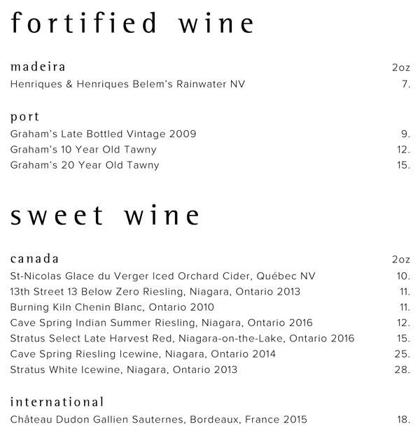 Menu at Canoe restaurant, Toronto