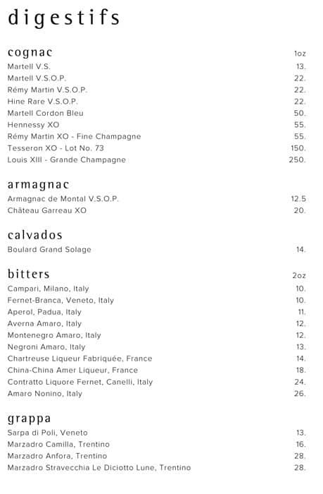 Menu at Canoe restaurant, Toronto