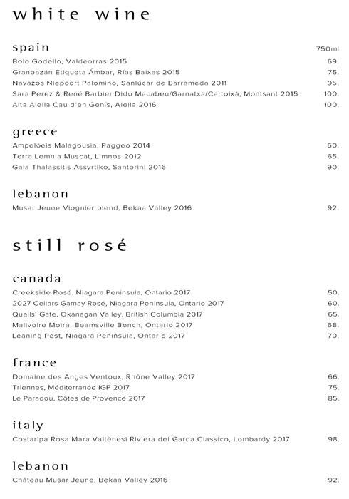 Menu at Canoe restaurant, Toronto